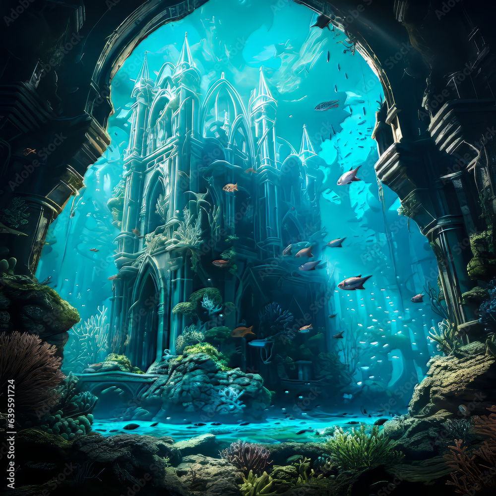 Undersea Fantasy. Generative AI. A digital rendering of a undersea ...