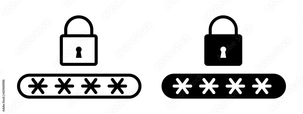 password icon set. login secure pin protection vector symbol. data ...