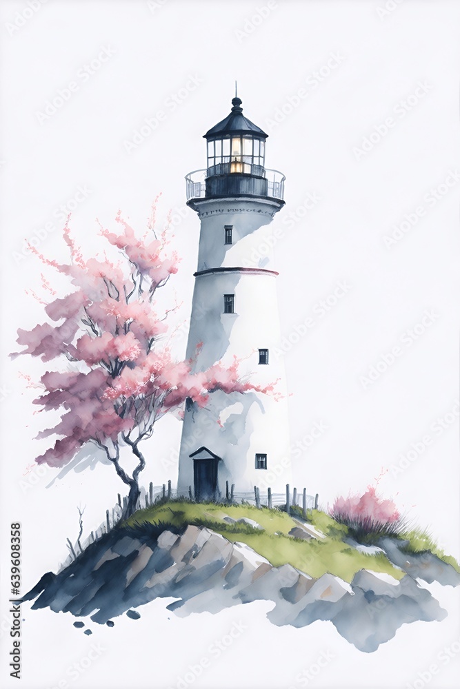 Cartoon lighthouse tower. AI generated illustration Stock Illustration ...