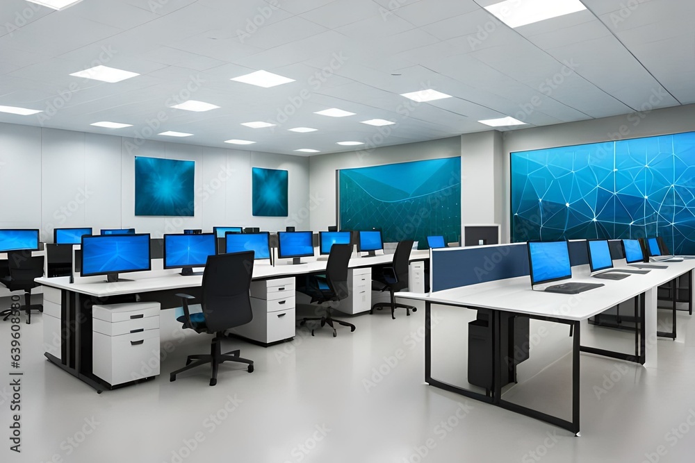 State of the art computer lab representing a network illustration on ...