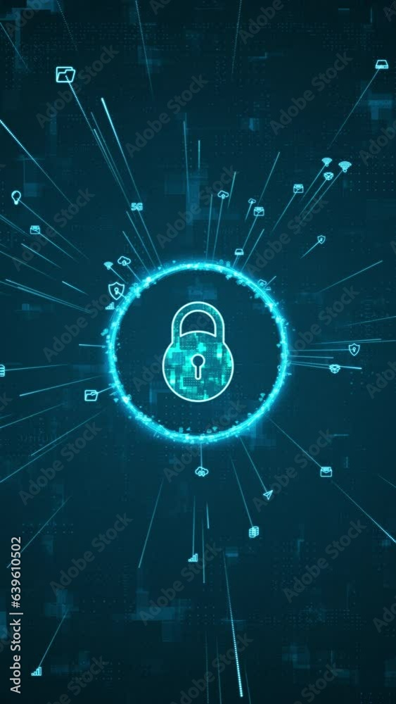 Motion graphic of Blue digital security key logo and ring rotation ...