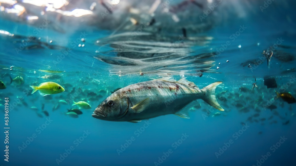 Underwater view with schooling fish and beautiful sunlight. Tropical ...