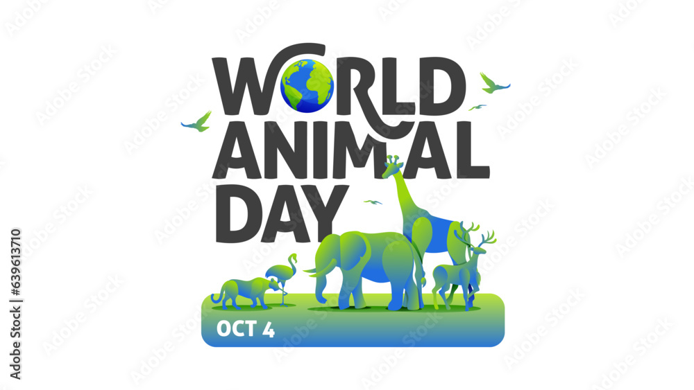World Animal Day banner Logo Typography With Various Colourful Animal ...