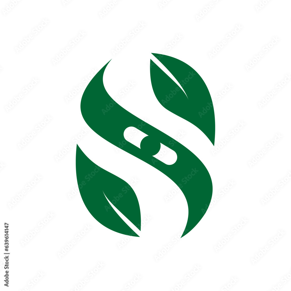 Initial S vector blended with fresh green leaves. This vector initial S ...