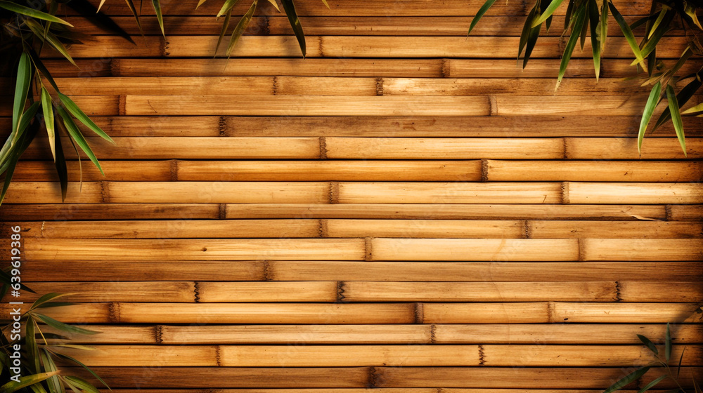 Bamboo Wood and leaves Background for a wide wallpaper. Polished Brown ...