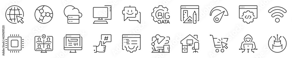 Internet, thin line icon set. Symbol collection in transparent ...