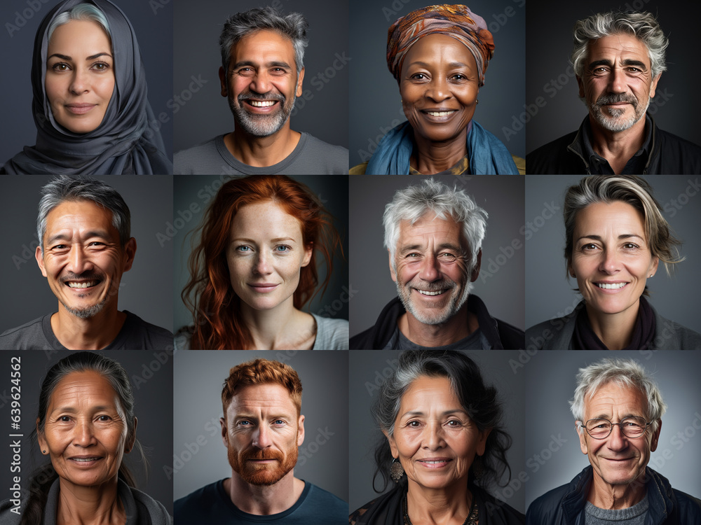 Collage of ethnically different happy people modern portraits, Success ...