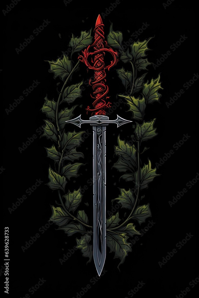 High fantasy illustration of a sword with vines and flowers. Great for ...