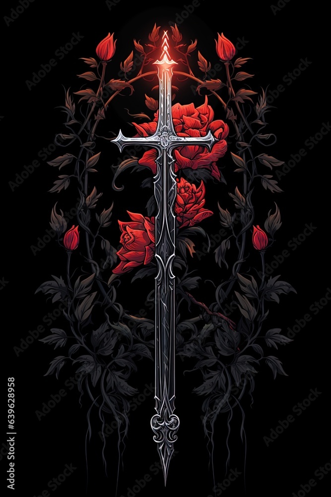 High fantasy illustration of a sword with vines and flowers. Great for ...