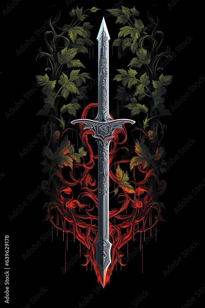 High fantasy illustration of a sword with vines and flowers. Great for ...