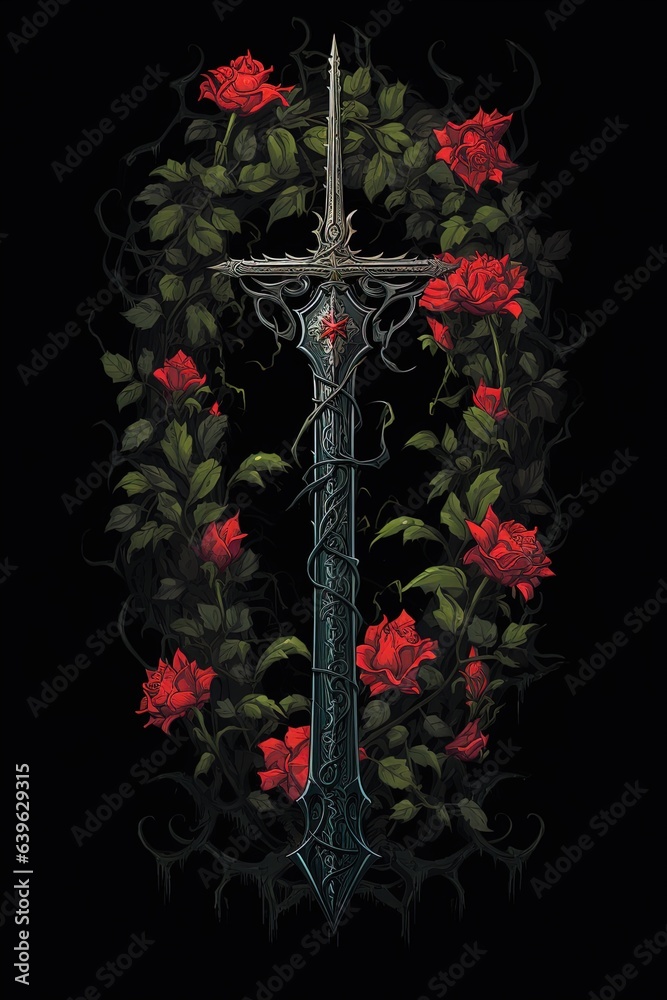 High fantasy illustration of a sword with vines and flowers. Great for ...