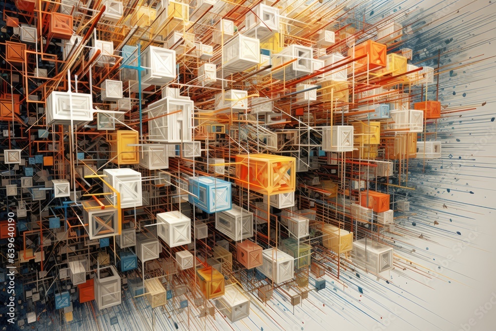 Abstract background with cubes and lines. 3d rendering, 3d illustration ...