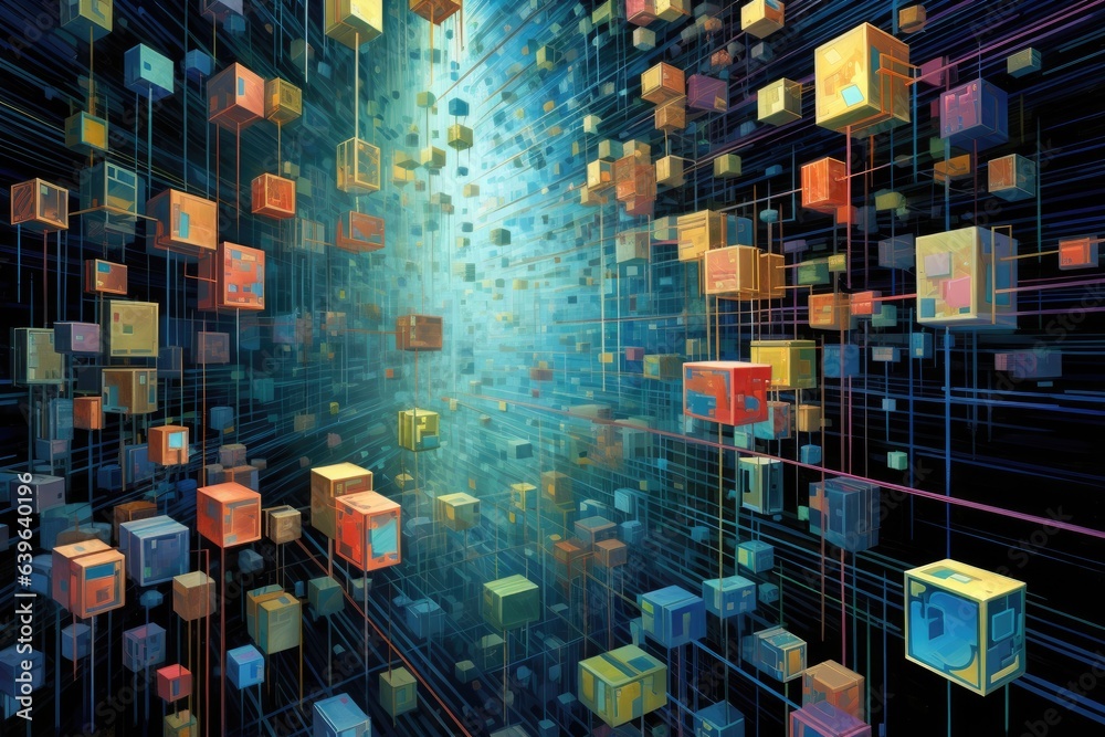 abstract 3d illustration of technology background with cube and light ...