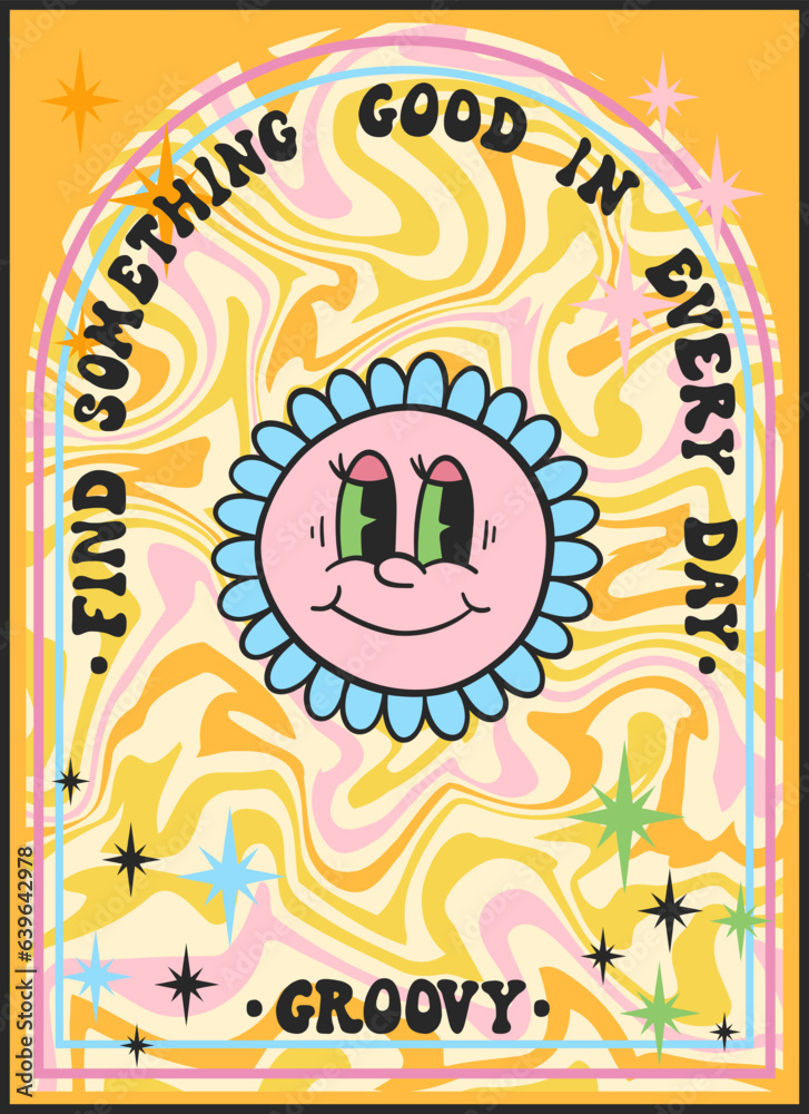 Groovy retro poster. Hippie style background. Groovy flower. 60s and ...