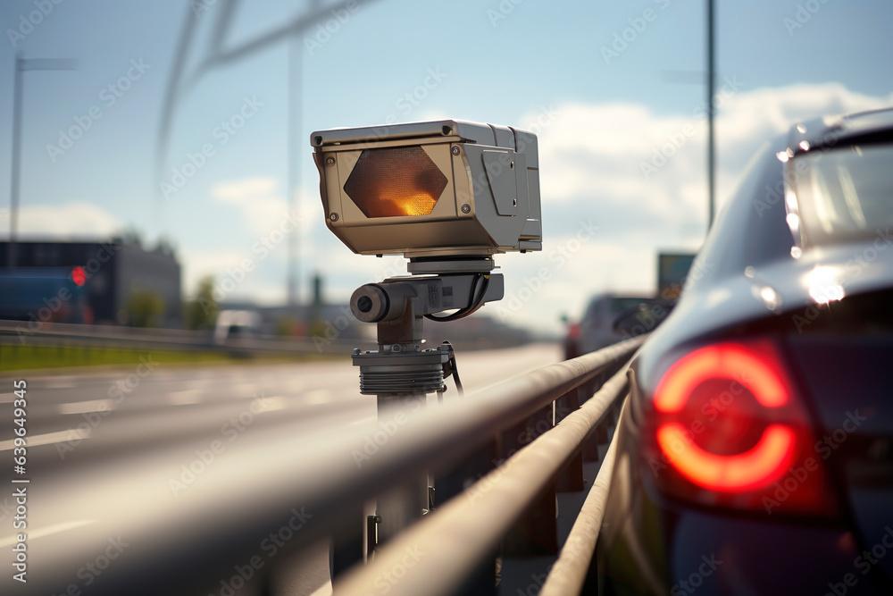 Generative AI illustration of radar camera on the road to control speed ...