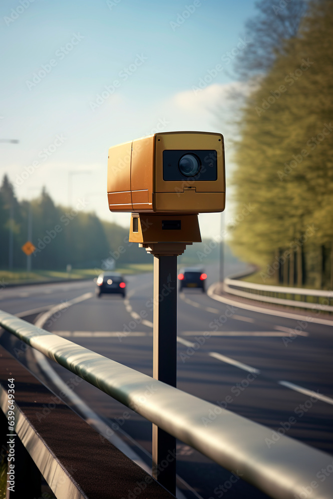 Generative AI illustration of radar camera on the road to control speed ...