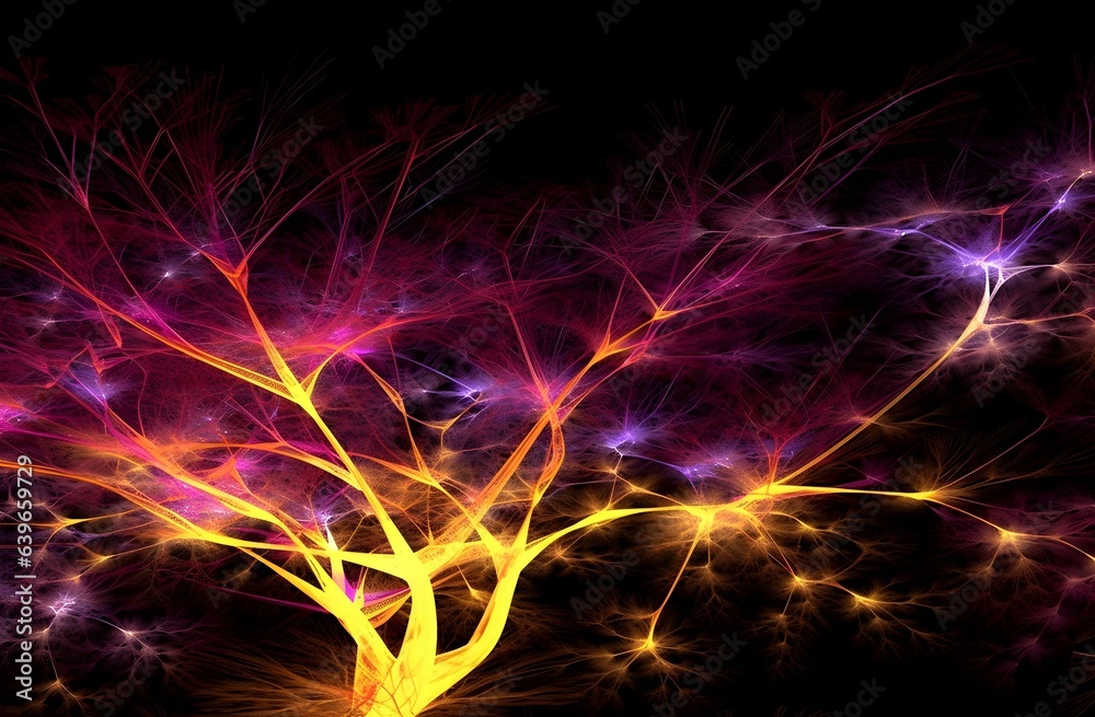 Conceptual illustration of neuron cells with glowing link knots ...