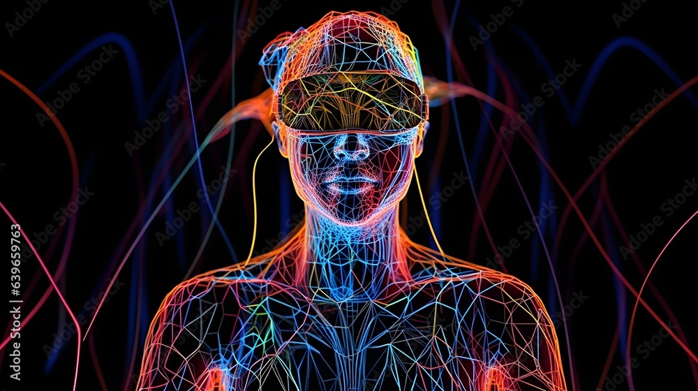 Virtual man people and neural network in VR glasses is a symbiosis of a ...