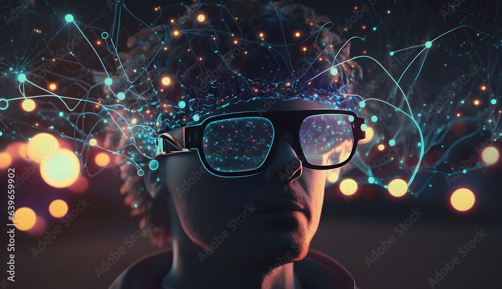 Virtual man people and neural network in VR glasses is a symbiosis of a ...