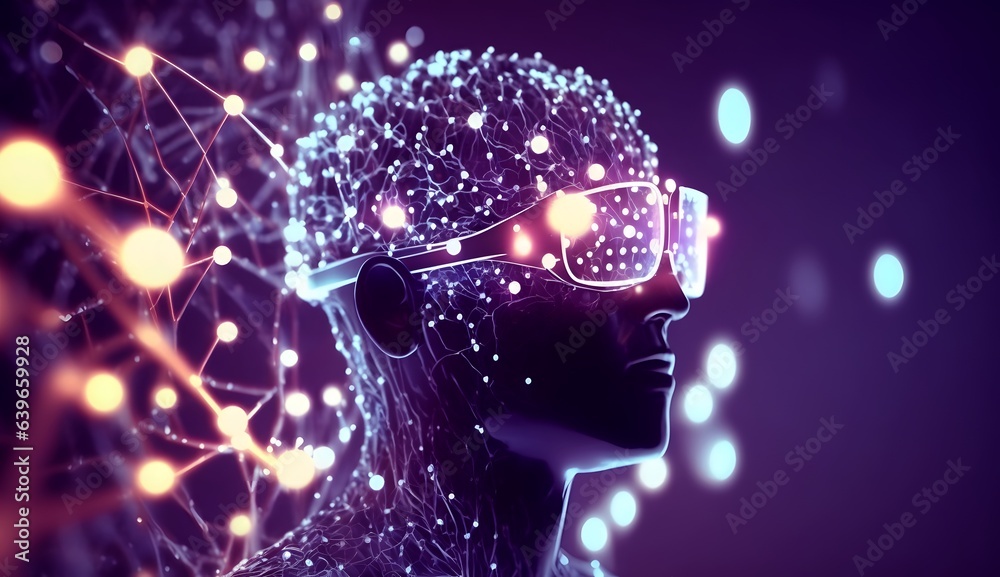 Virtual man people and neural network in VR glasses is a symbiosis of a ...