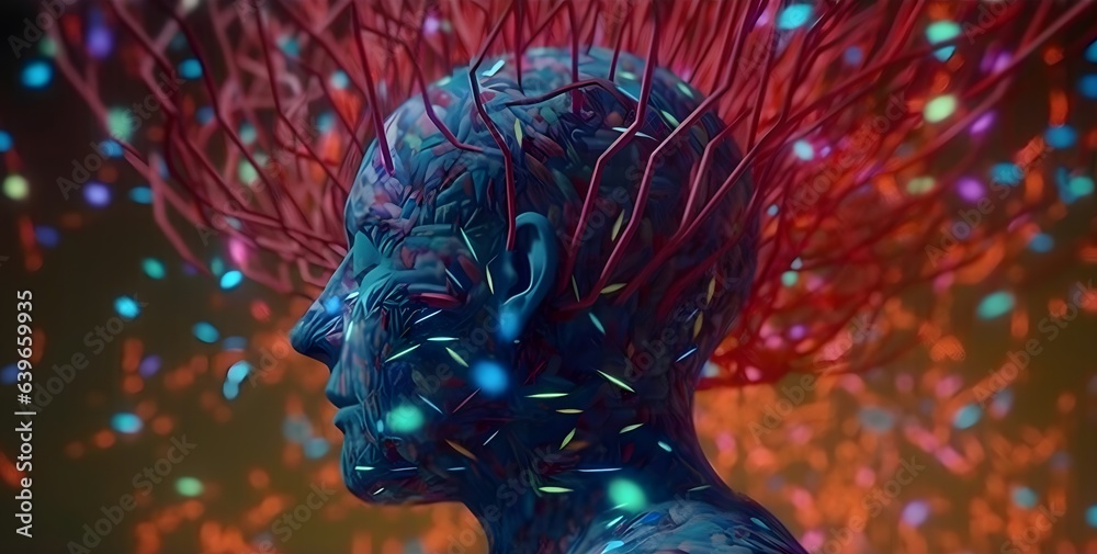 Virtual man people and neural network in VR glasses is a symbiosis of a ...