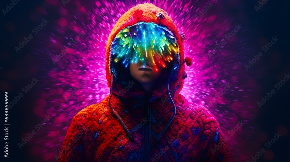 Virtual man people and neural network in VR glasses is a symbiosis of a ...