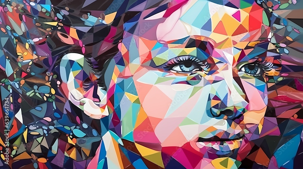 Mosaic cut boy head illustration, modern papercut craft people paper ...