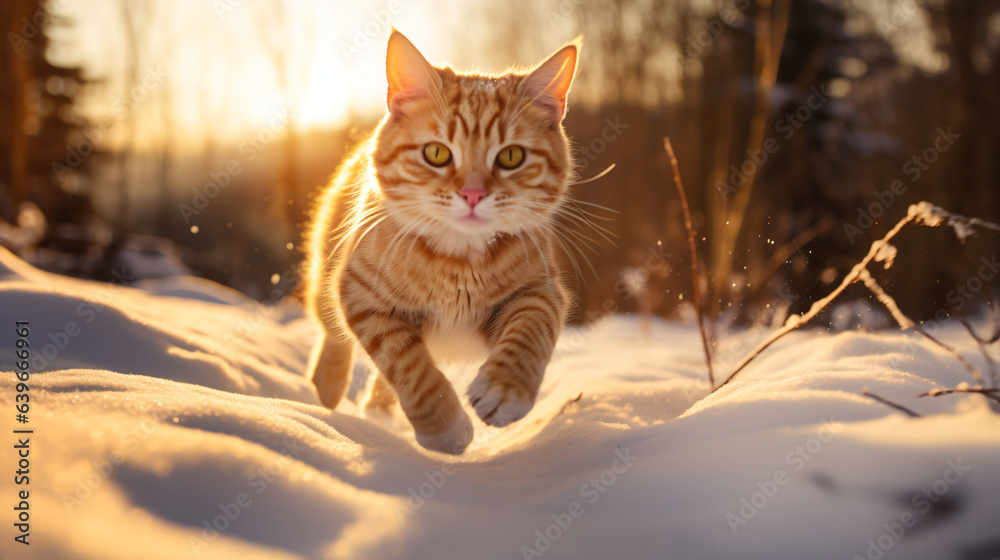 Orange tabby cat with white paws and chest, ruffled fur, and green eyes ...