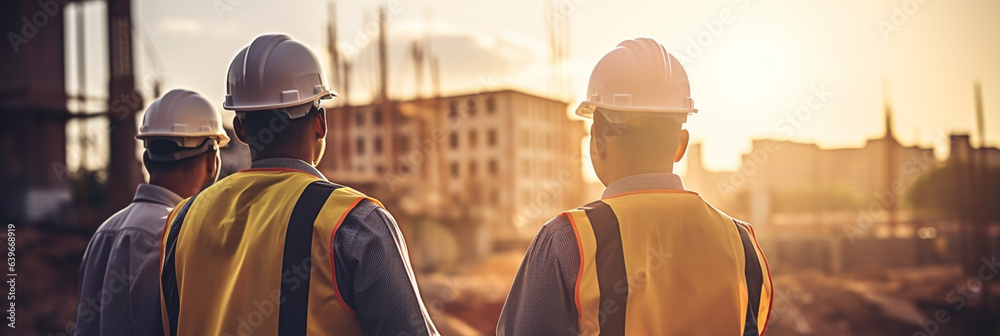 Professional construction workers team photo at construction site ...