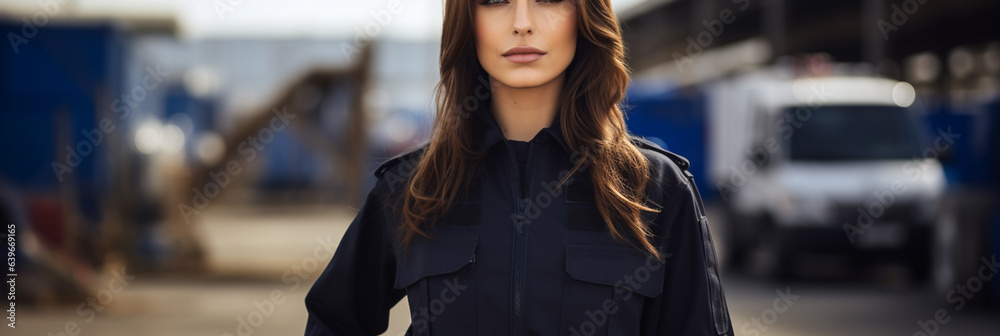 Beautiful female law enforcement police officer in work uniform ...