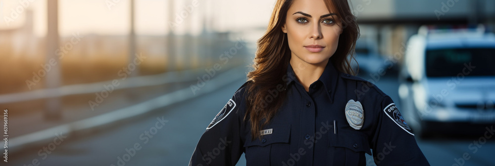 Beautiful female law enforcement police officer in work uniform ...