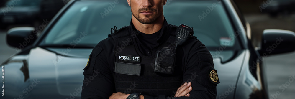 Handsome male police officer working at law enforcement, professional ...