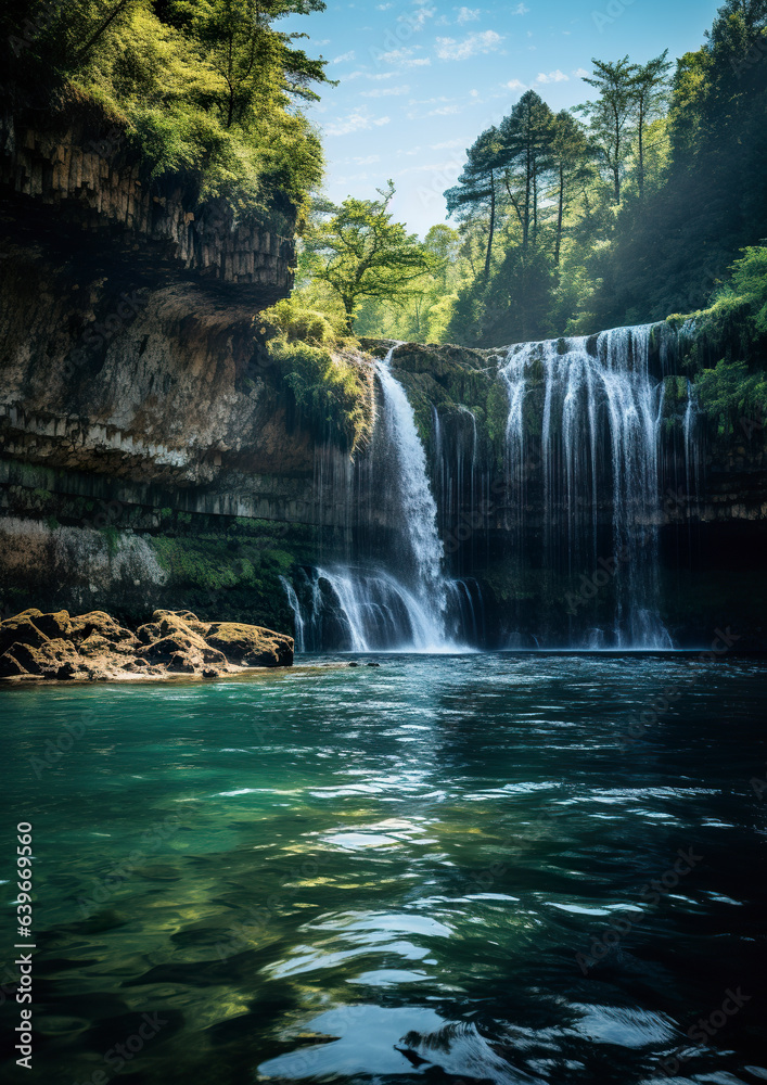 A tropical waterfall cascades with the untamed beauty of water ...
