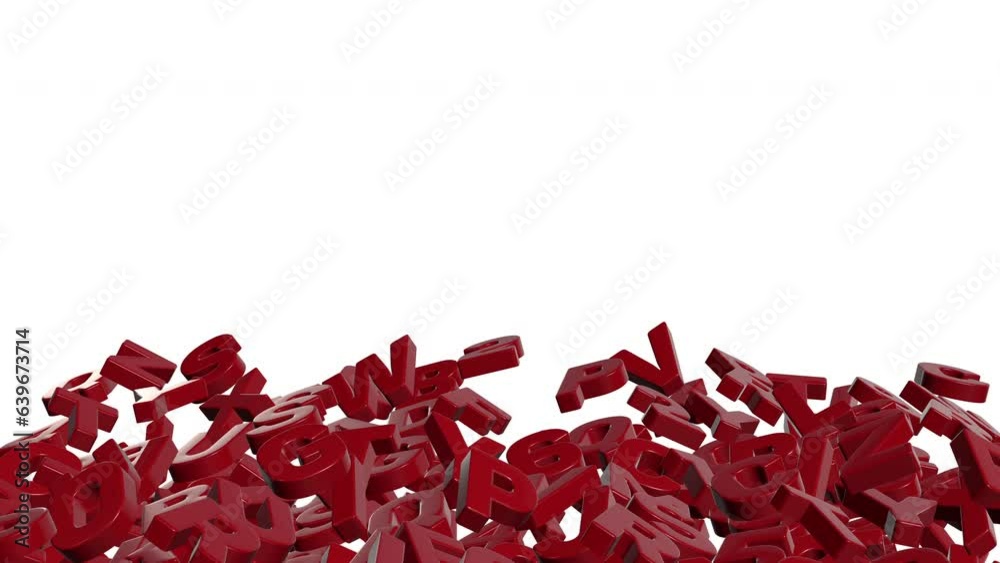 3D animated red alphabet capital letters appearing and covering flat ...