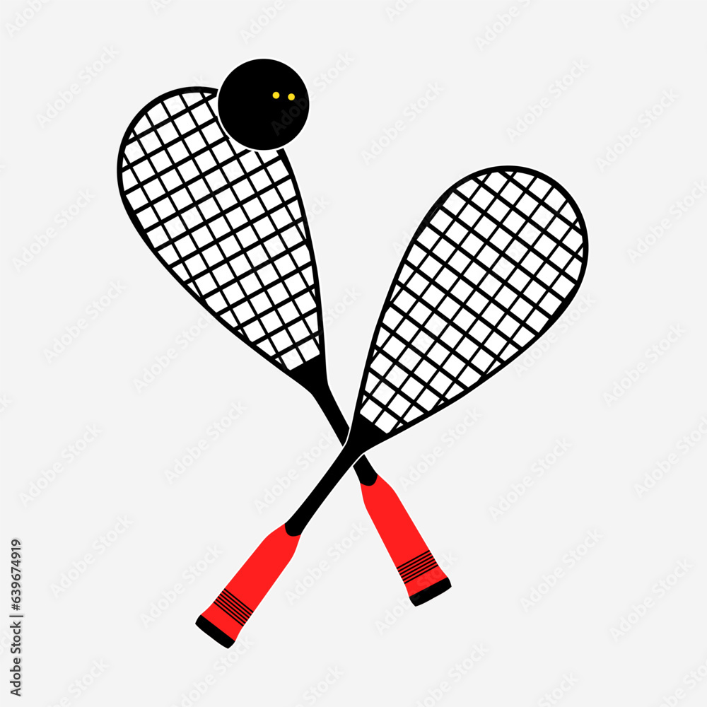 Two rackets and a squash ball. Crossed squash rackets icon. Simple ...