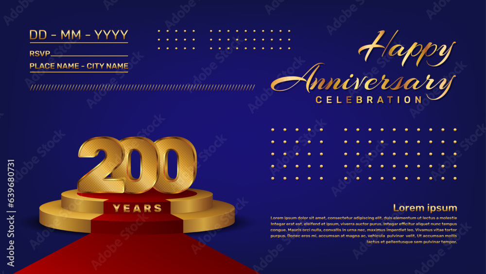 200th anniversary celebration vector template with 3D numbers style and ...