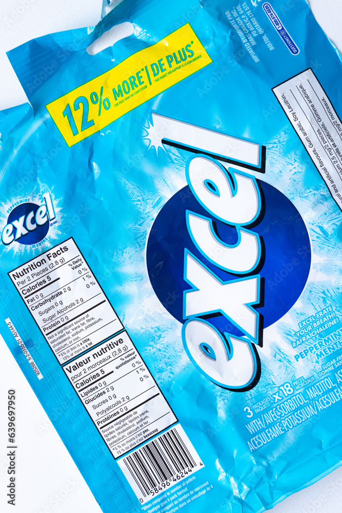 Excel branded chewing gum wrapper (open and flattened) Stock Photo ...