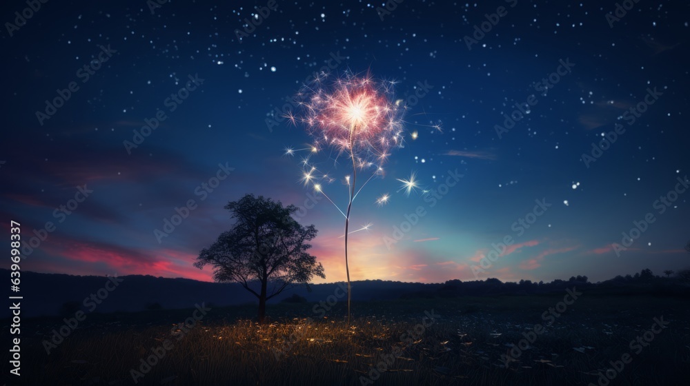 Beautiful single firework in the night sky. Stunning night fireworks in ...
