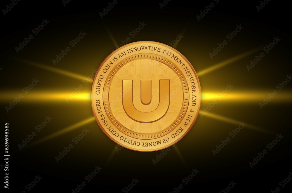 ultra-uos virtual currency images on digital background. 3d ...