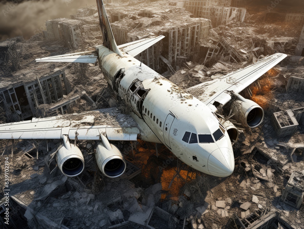 High angle generative AI illustration of modern damaged commercial ...