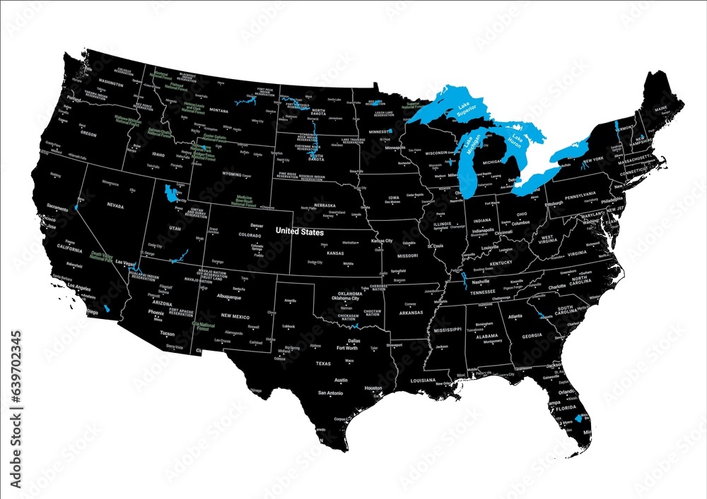 Minimalistic Locations Map of USA United States of America Stock ...