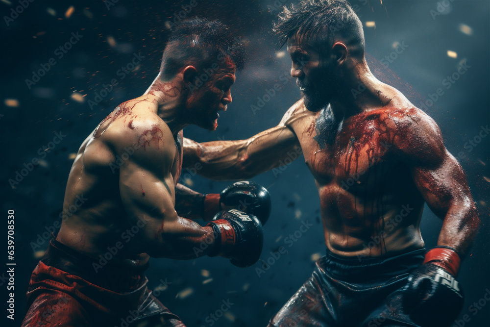 MMA Fighters in the Octagon Clashing, About to Punch Each Other with ...