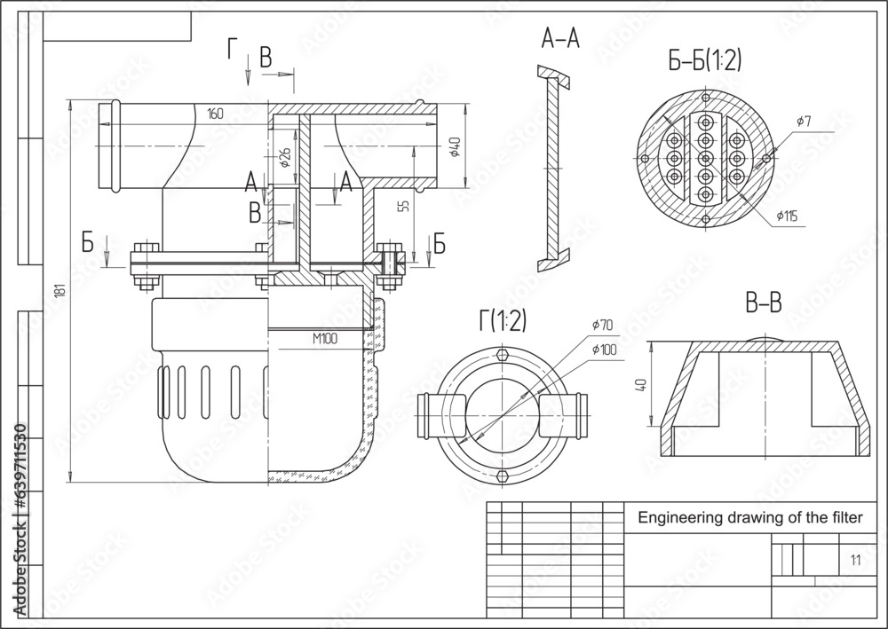 Vector drawing of the filter. The structure contains mechanical parts ...
