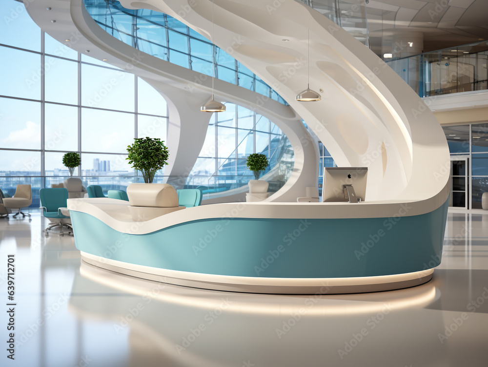 3d modern receptionist desk design featuring a curved design and ...