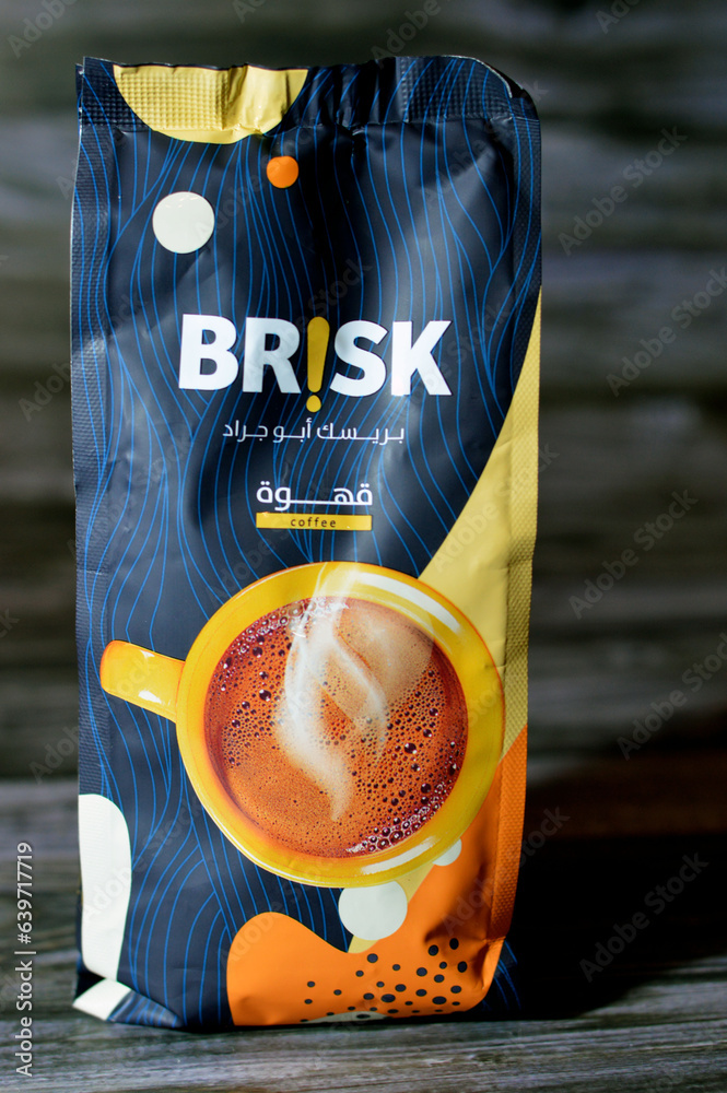 Cairo, Egypt, August 26 2023: Brisk Rafah Abo Garad Palestinian coffee ...
