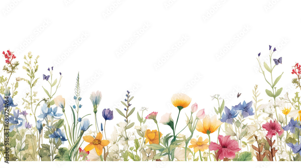 dainty wildflowers in watercolor style as a frame border isolated on a ...