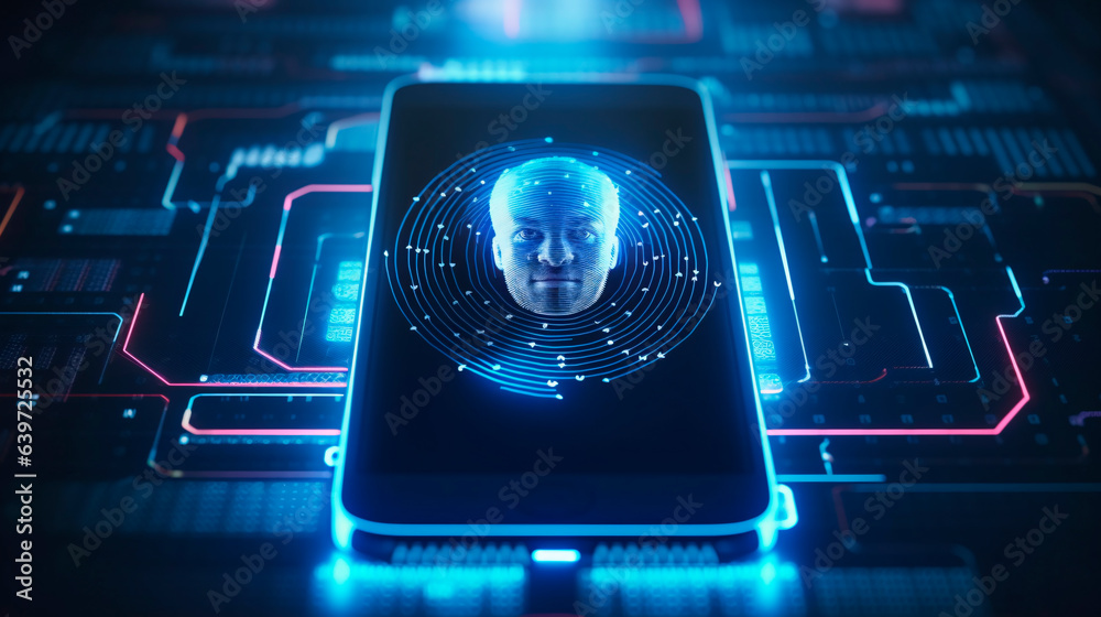 Smartphone digital identity and cybersecurity concept. Wide banner of ...