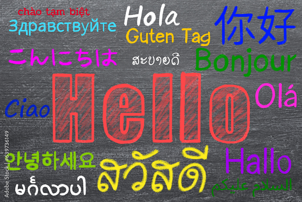Hello or greeting international word cloud in different languages of ...