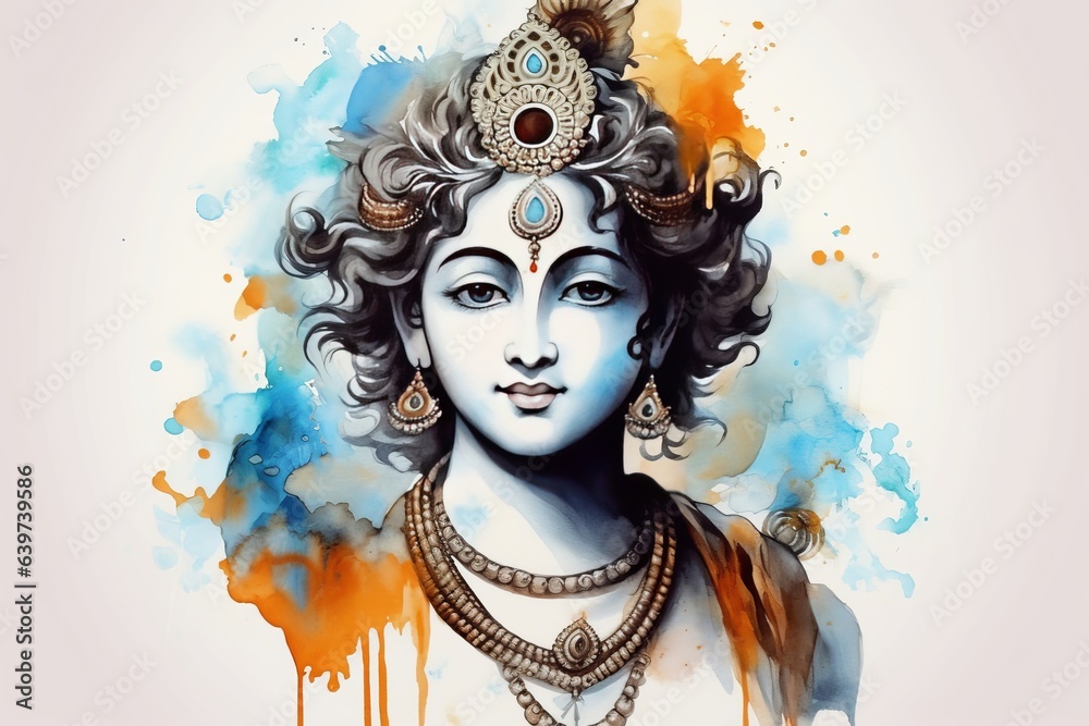 Indian god Krishna pictures on a white backdrop with an image of Lord ...