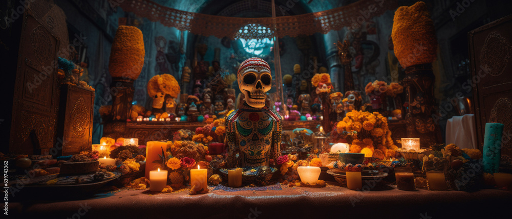 Day of the Dead a Colorful Celebration style of illustration of the ...